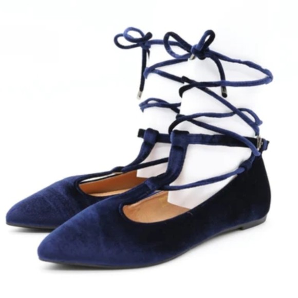 Yoki | Shoes | Nib Yoki Urban 8 Velvet Navy Strappy Flats Lace Up Leg ...